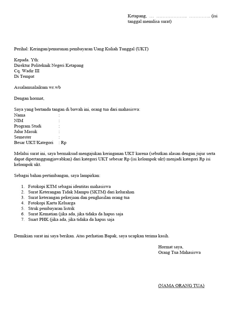 Permohonan Keringanan UKT | PDF