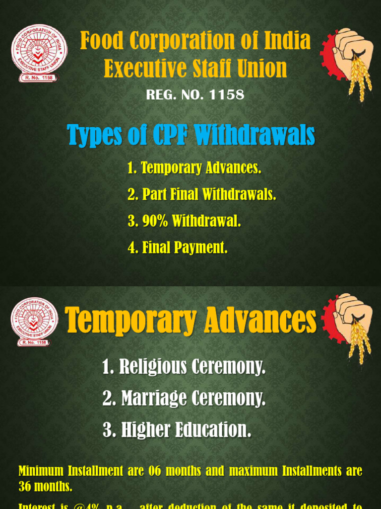 CPF Withdrawal Types for FCI Employees | PDF | Employment | Interest