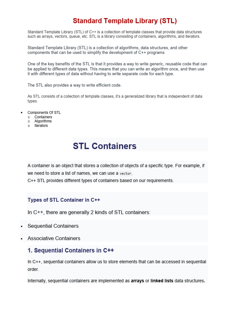 STL Complete Notes | PDF | C++ | Algorithms And Data Structures