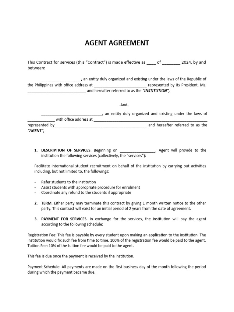 Agent Agreement | Download Free PDF | Indemnity | Consent