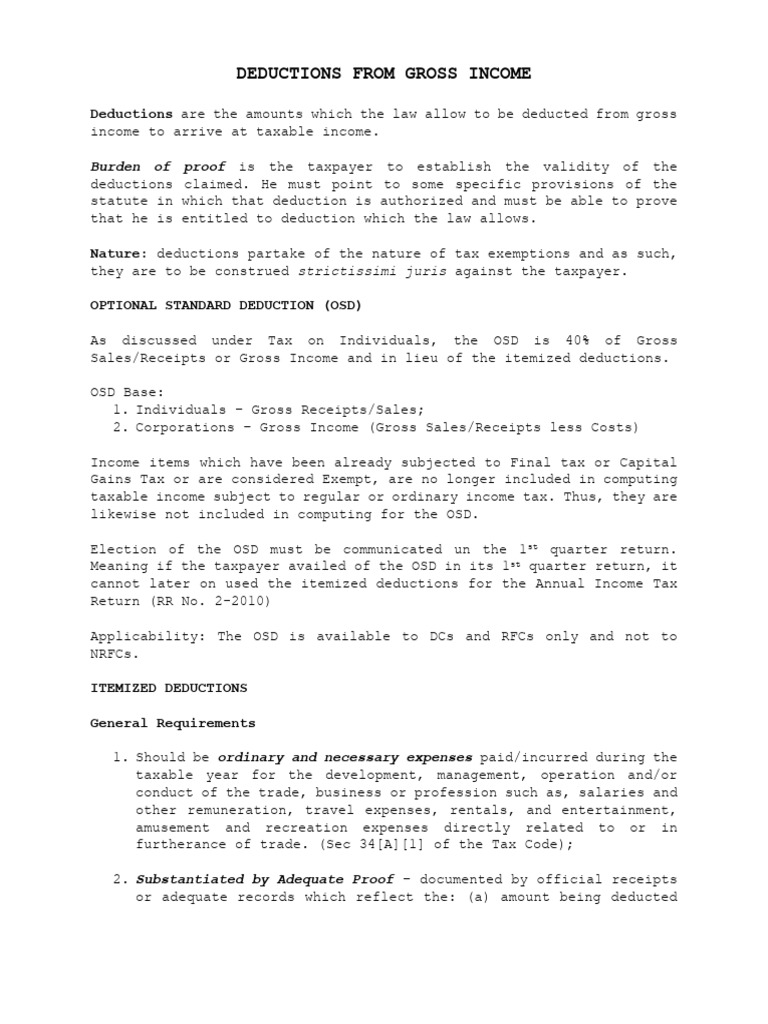 Deductions From Gross Income | PDF | Tax Deduction | Expense