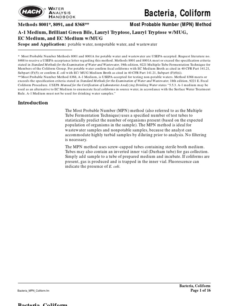 Bacteria MPN Coliform | PDF | Growth Medium | Escherichia Coli