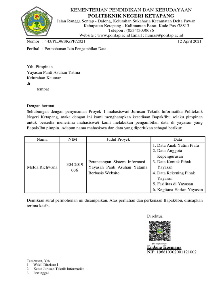 443 - Permohonan Penerbitan Surat Pengantar Pengambilan Data Penelitian ...