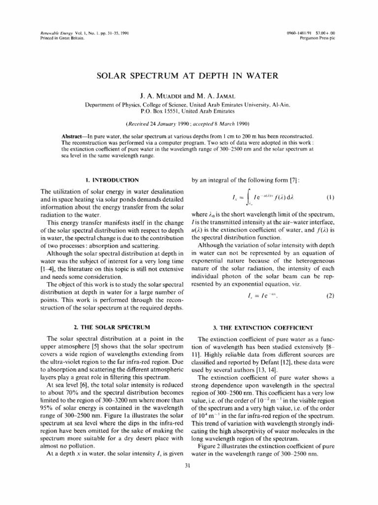 Solar Spectrum at Depth in Water | PDF | Refractive Index ...