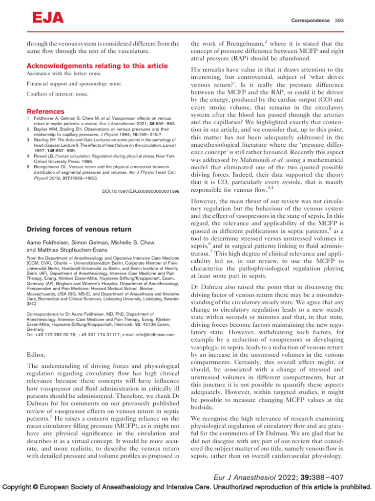 Driving Forces of Venous Return.15 | PDF | Sepsis | Vein