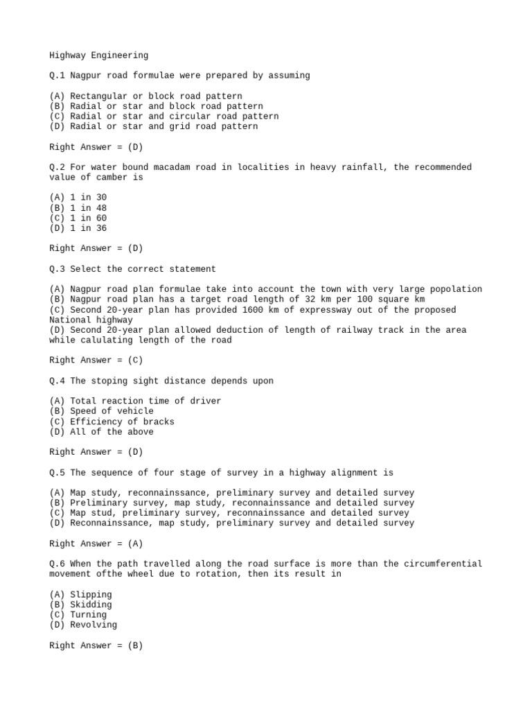 Highway Engineering Concepts and Formulas | PDF | Traffic | Road Surface