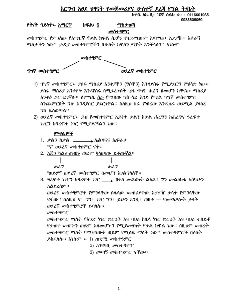 Grade 6 AMHARIC NOTE | PDF