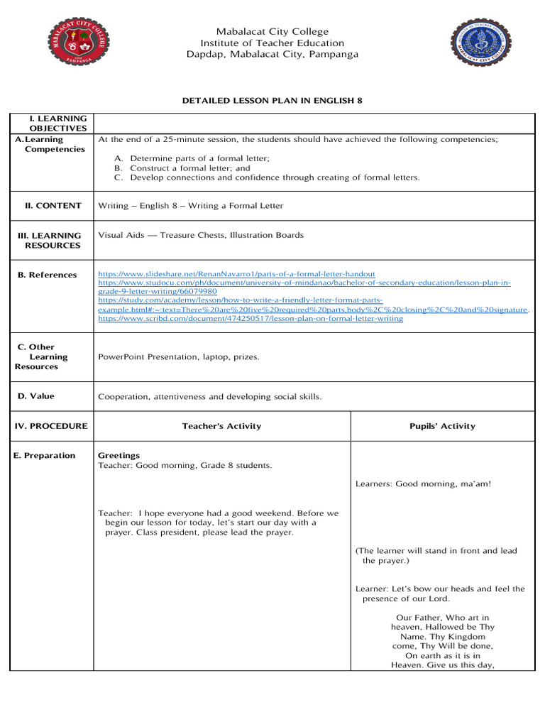 Group 5 - Detailed Lesson Plan | PDF | Lord's Prayer | Lesson Plan