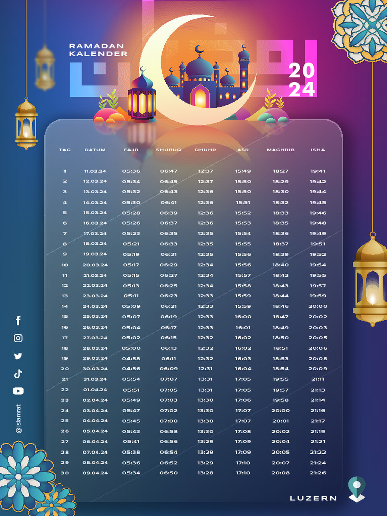 Ramadan 2024 Prayer Times Luzern | PDF