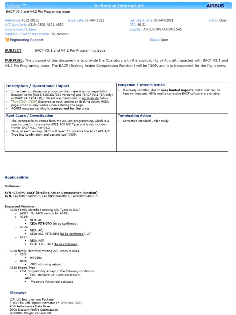 ISI 46.21.00123 BACF V4.2 Pin Programing Issue | PDF | Aviation | Aircraft