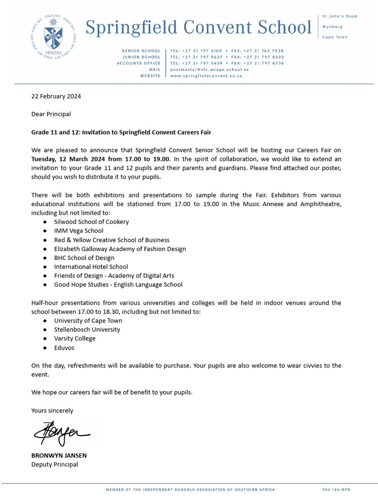Letter of Invitation To SFC Careers Fair 2024 | PDF | Business