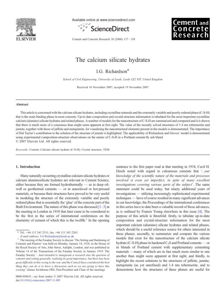 Calcium Silicate Hydrate Structures | PDF | Silicate | X Ray ...