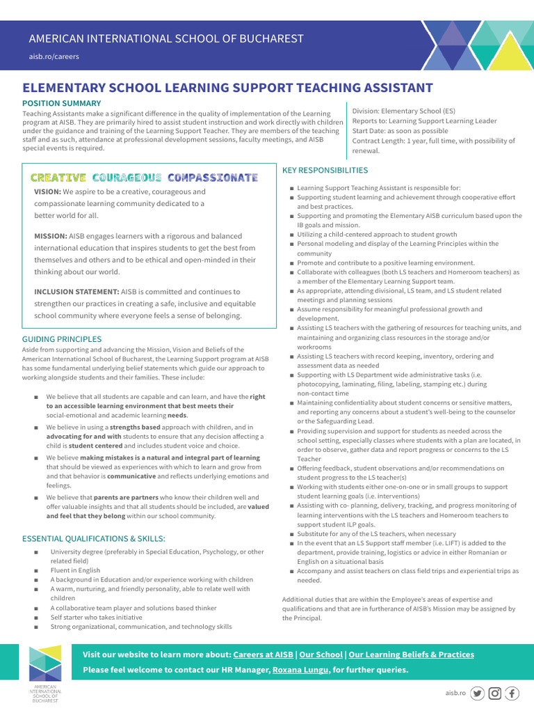 ES Learning Support Teaching Assistant | PDF | Teachers | Learning