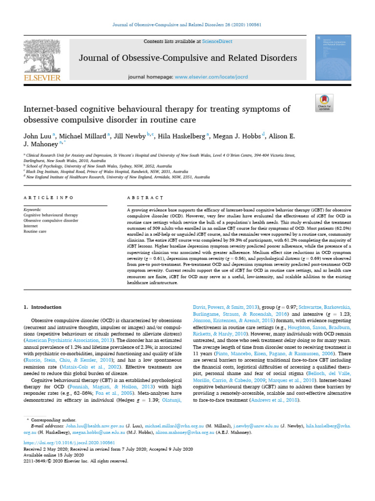 Paper OCD Treatment 5 | Download Free PDF | Cognitive Behavioral ...