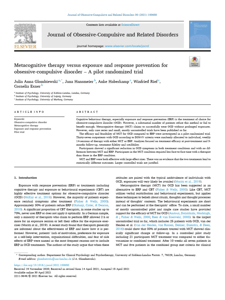 Paper OCD Treatment 4 | Download Free PDF | Obsessive–Compulsive ...