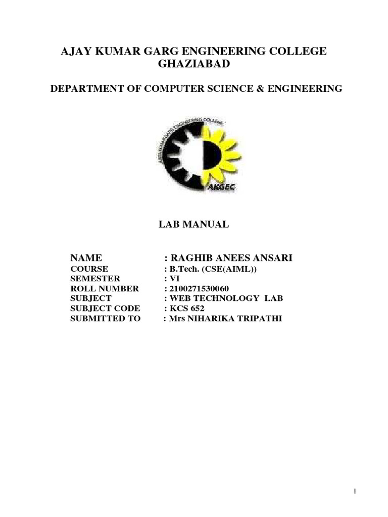 Lab Mnanual Web Tech (KCS-652) | PDF | Software | Software Engineering