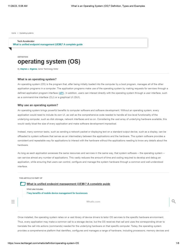 What Is An Operating System (OS) - Definition, Types and Examples | PDF ...