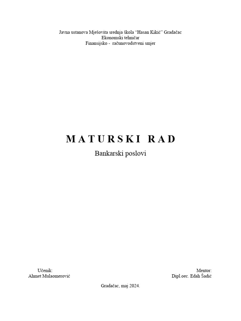 Maturski Rad - Ahmet Mulaomerović | PDF