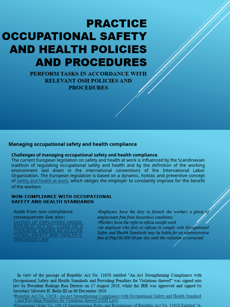 Perform Tasks in Accordance With Relevent Osh Policies and Procedure ...