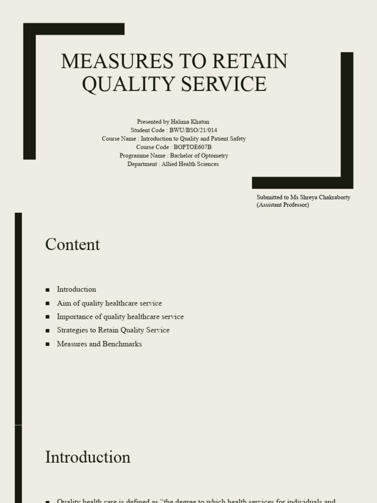 Measures To Retain Quality Service | PDF | Health Care | Patient
