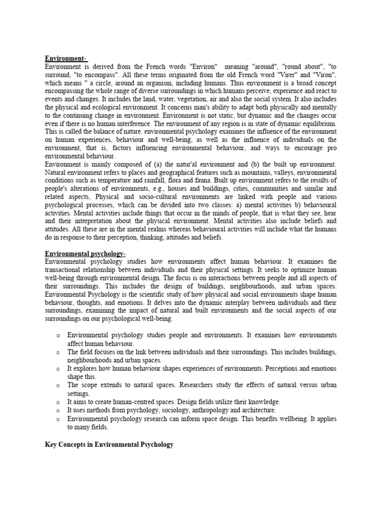 Environmental Psycho Unit-1 | PDF | Psychology | Behavior