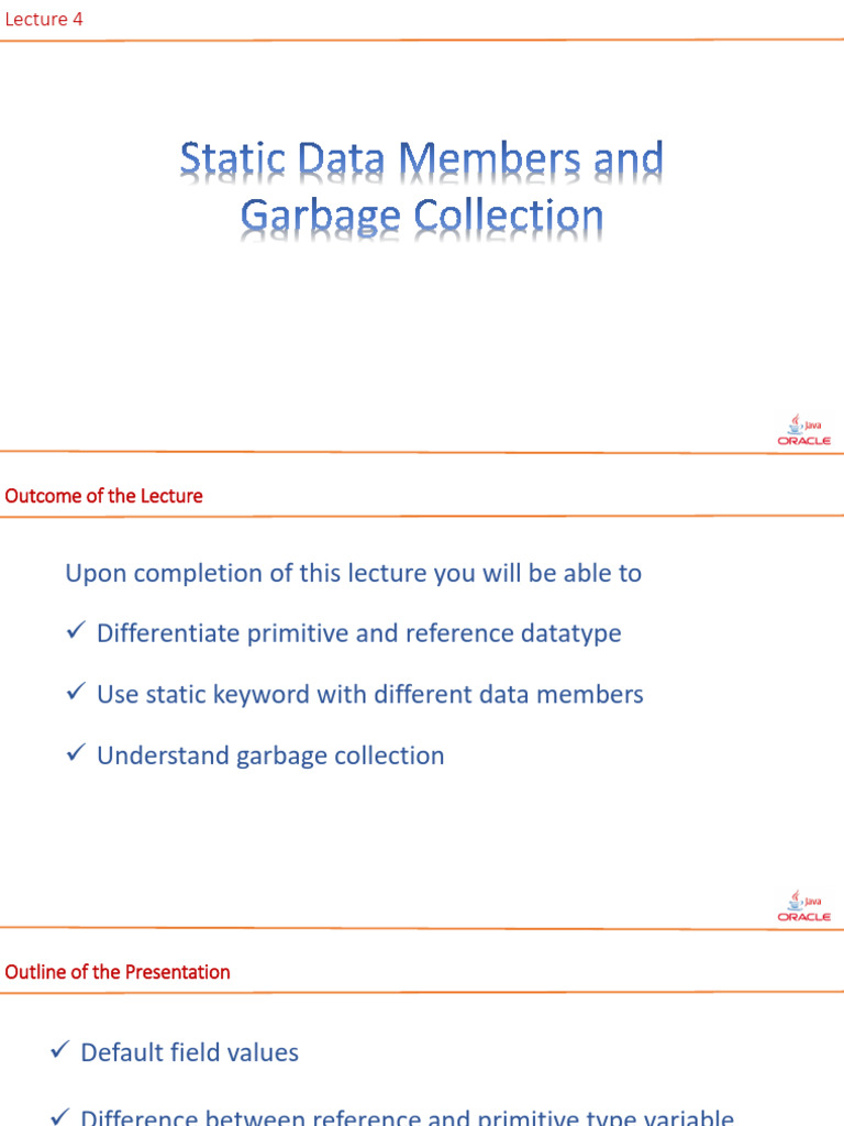 Lecture 4 Static Data Member And Garbage Collection Download Free Pdf Method Computer