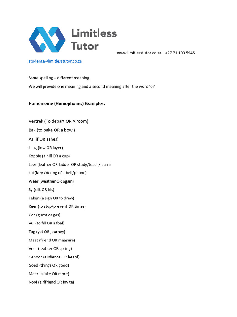 Homonieme (Homonyms) Examples | PDF | Language Arts & Discipline