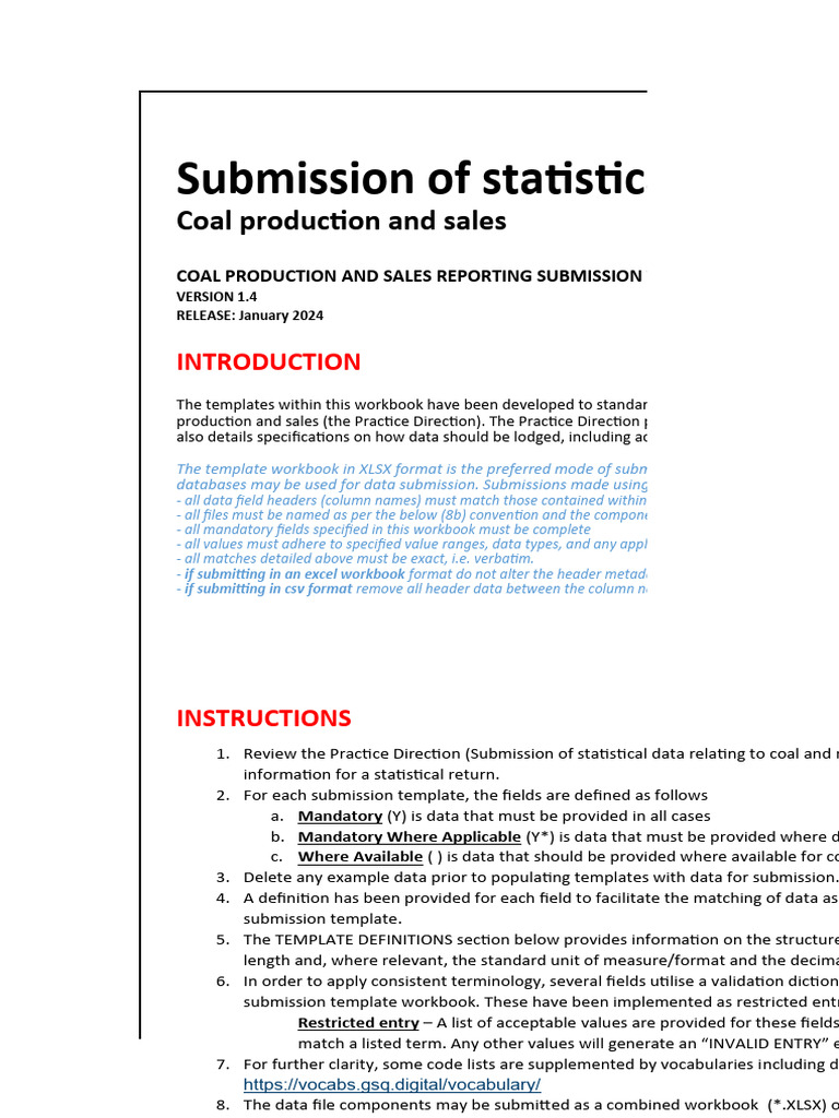Mine Name Quarterly Coal Return Form q1 4 Yyyy | PDF | Comma Separated ...