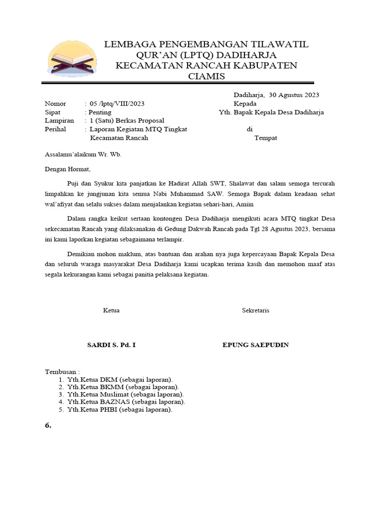 Laporan Kegiatan LPTQ | PDF