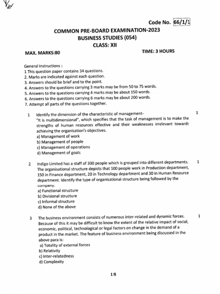 Xii-Common Preboard-Business Studies-2022-23 | PDF