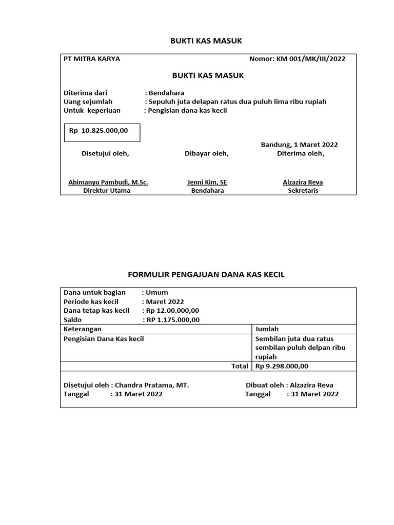 Contoh Bukti Kas Masuk dan Keluar | PDF