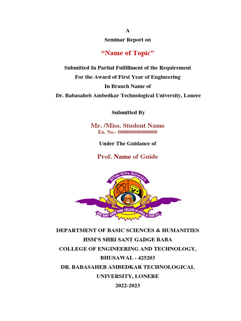 Seminar Report Front Pages Pdf