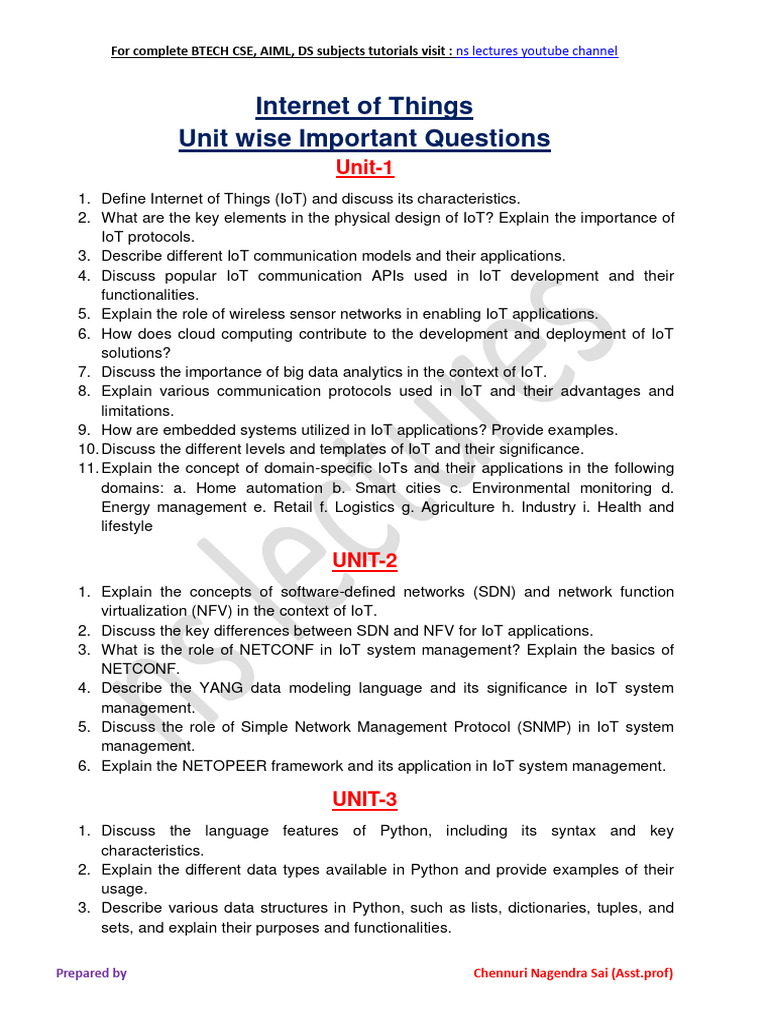 Iot Unitwise Imp Questions | PDF | Internet Of Things | Cloud Computing