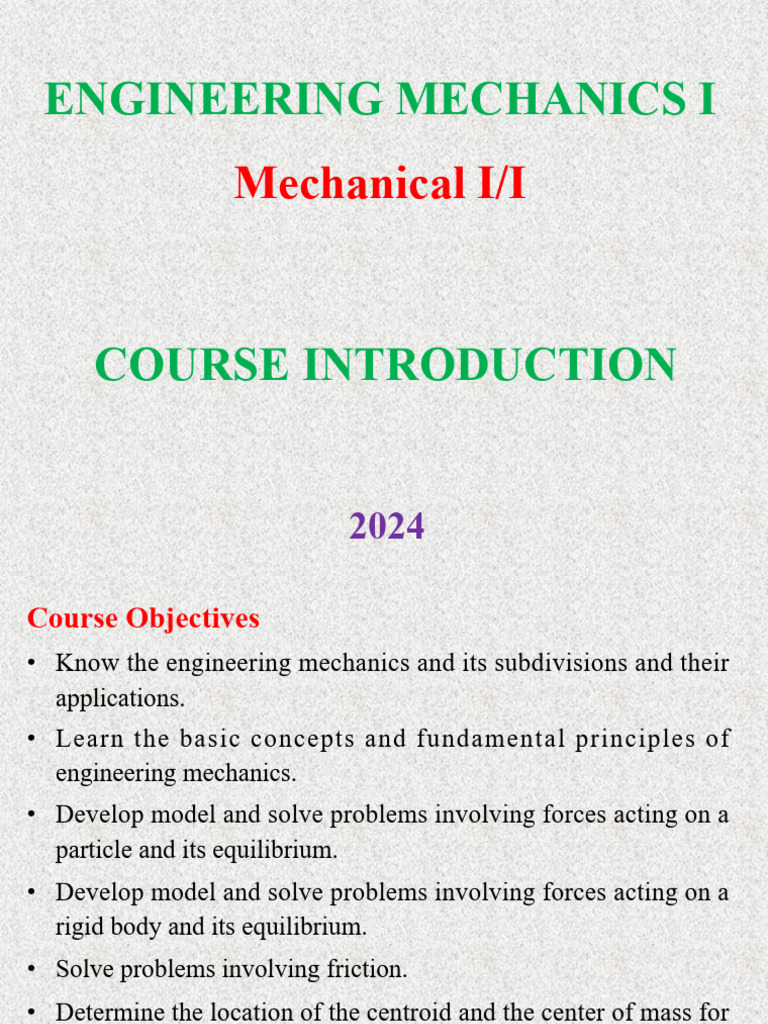 Engineering Mechanics I Course Overview | PDF | Force | Friction