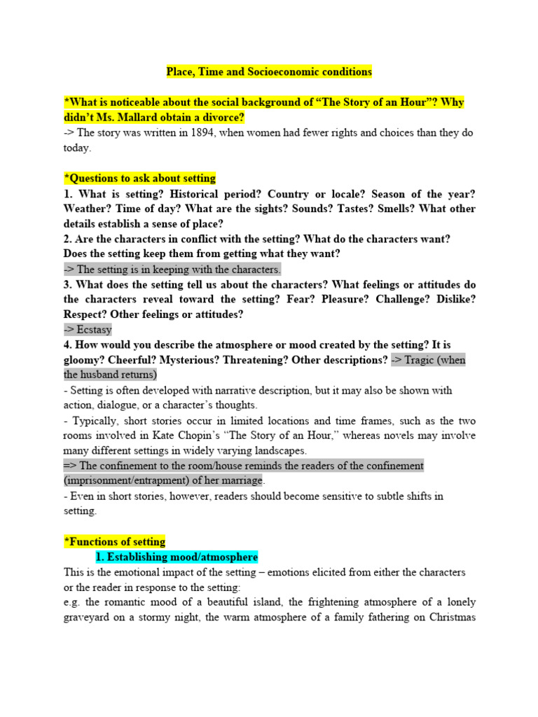 Setting Analysis of "The Story of an Hour" | PDF | Narration