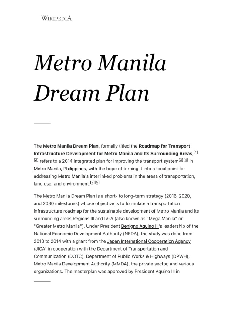 Metro Manila Dream Plan Overview | PDF | Transport | Land Transport