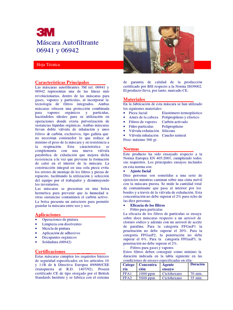 Máscaras Autofiltrantes 3M 06941 y 06942 | PDF | Sustancias químicas ...