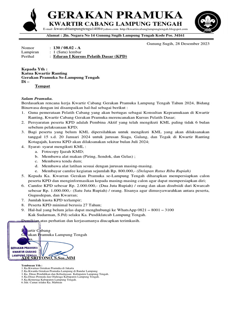 Edaran 1 KPD Tahun 2024 | PDF