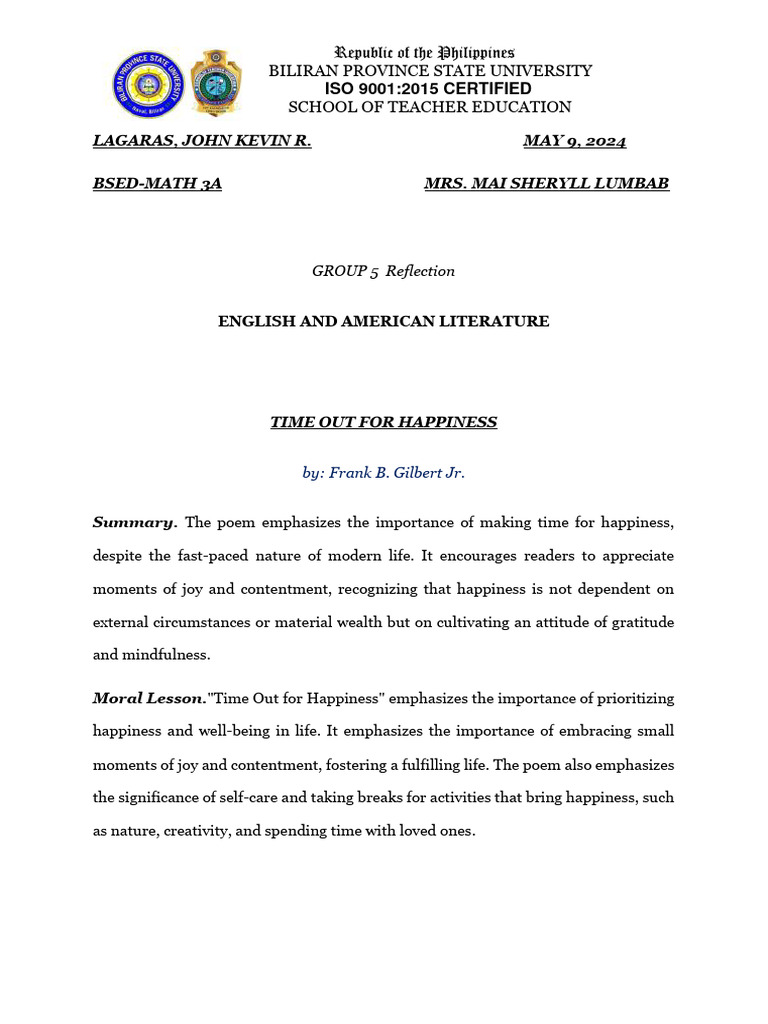 Lagaras Johnkevin R Bsed Math 3a WL Textual Analysis G3 | PDF | Happiness | Courage