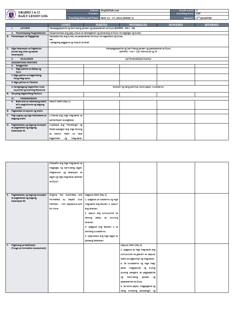 DLL - Esp 5 - Q4 - W7 | PDF | Differentiated Instruction | Pedagogy