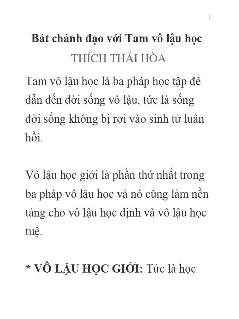 Bat Chanh Dao Voi Tam Vo Lau Hoc Thich Thai Hoa | PDF