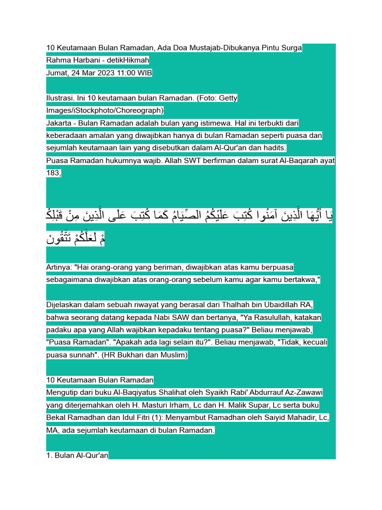 10 Keutamaan Bulan Ramadan | PDF