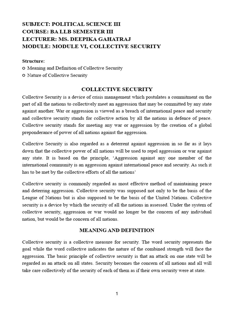 Subject: Political Science Iii Course: Ba LLB Semester Iii Lecturer: Ms ...