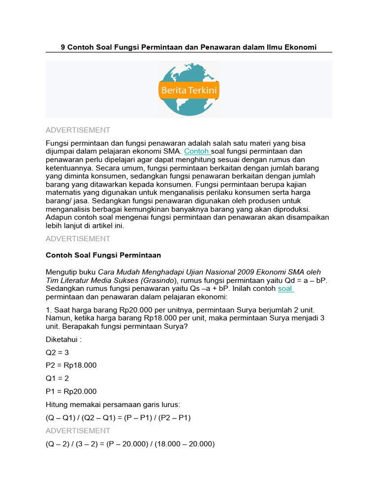 Contoh Hitungan Permintaan Dan Penawaran | PDF