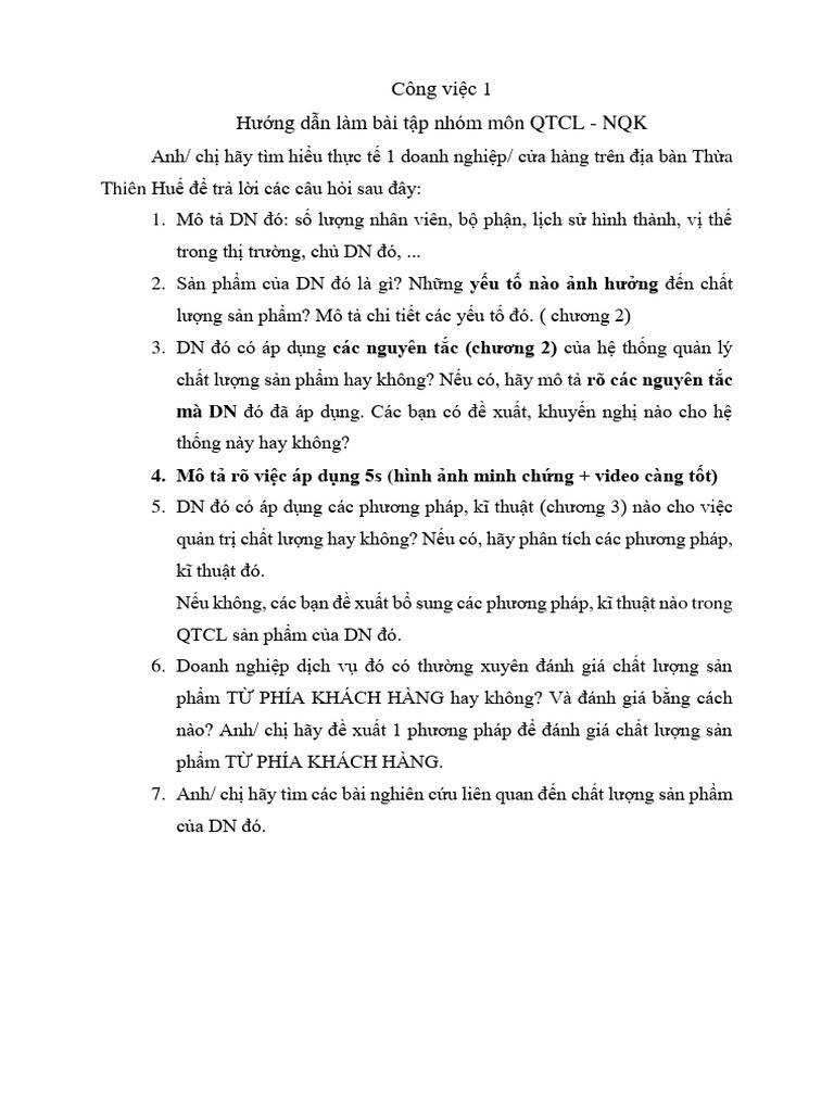 Hướng Dẫn Làm Bài Tập Nhóm QTCL 2024 | PDF