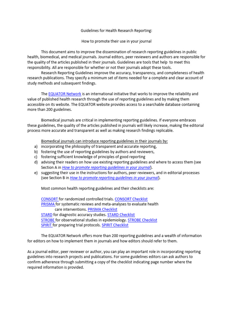 Promoting Health Research Reporting Guidelines | PDF | Knowledge ...