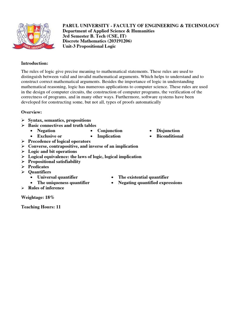 Unit.3A | PDF | Logic | Proposition