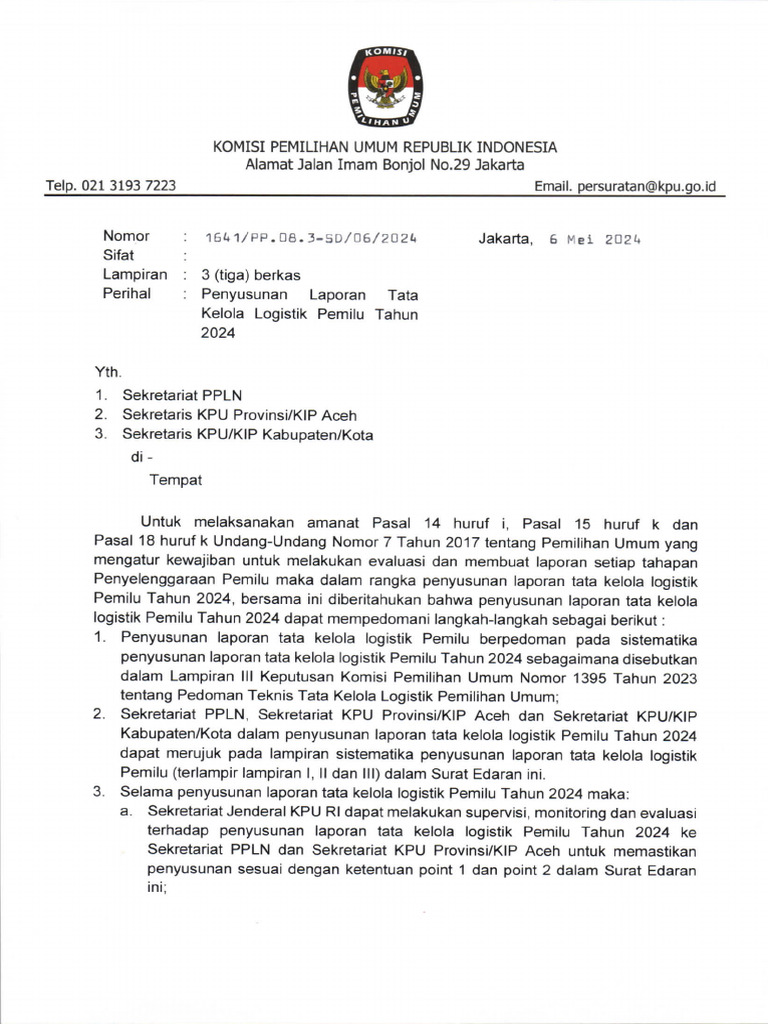 1641 - SD SJ - Penyusunan Laporan Tata Kelola Logistik Pemilu 2024 - Cap #3 - Fix | PDF
