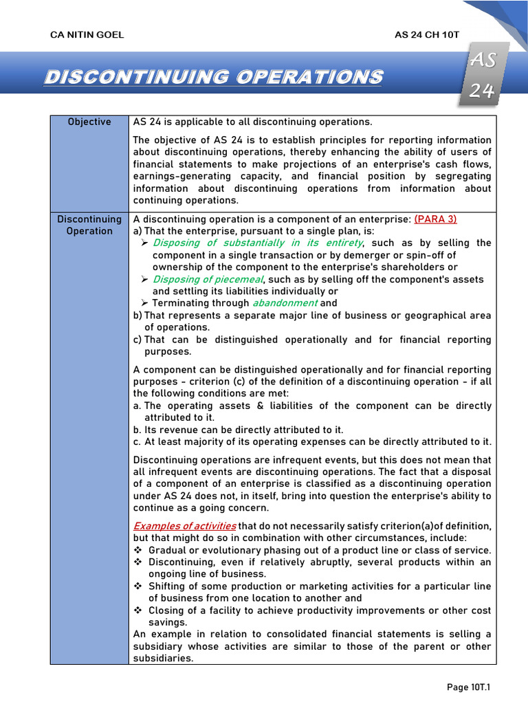 AS 24: Reporting Discontinuing Operations | PDF | Financial Statement ...