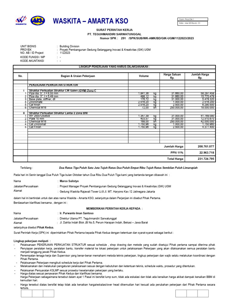 291. SPK Pekerjaan Ramp Putar | PDF